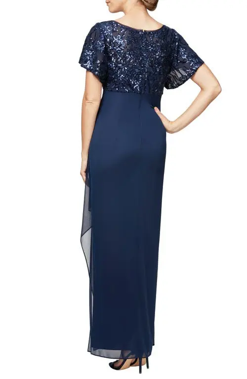 Alex Evenings Sequin Lace And Ruched Chiffon Gown