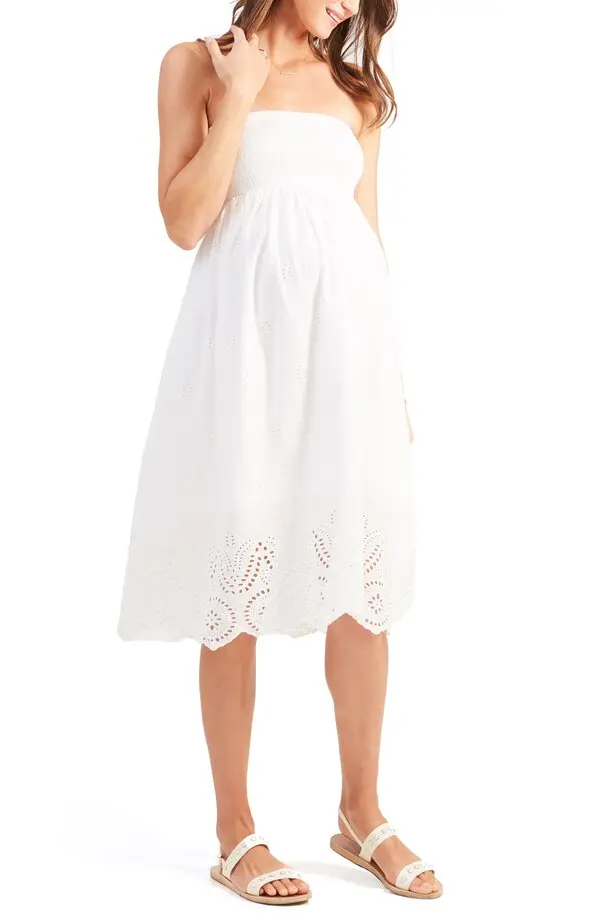 Ingrid & Isabel Ingrid & Isabel Smocked Maternity Dress - White |  Editorialist