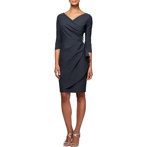 Alex Evenings Embellished Ruched Sheath Cocktail Dress - Charcoal