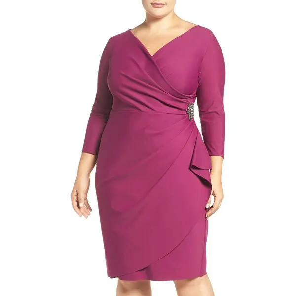 Alex Evenings Embellished Ruched Sheath Cocktail Dress - Passion