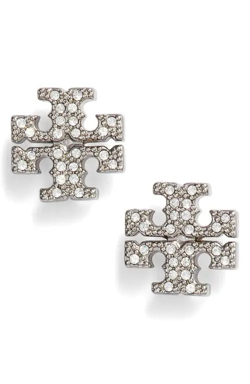 Tory Burch Crystal Logo Stud Earrings - Tory Silver/crystal