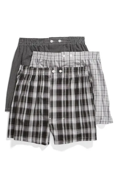 Nordstrom 3-pack Classic Fit Boxers - Black- White Plaid Pack