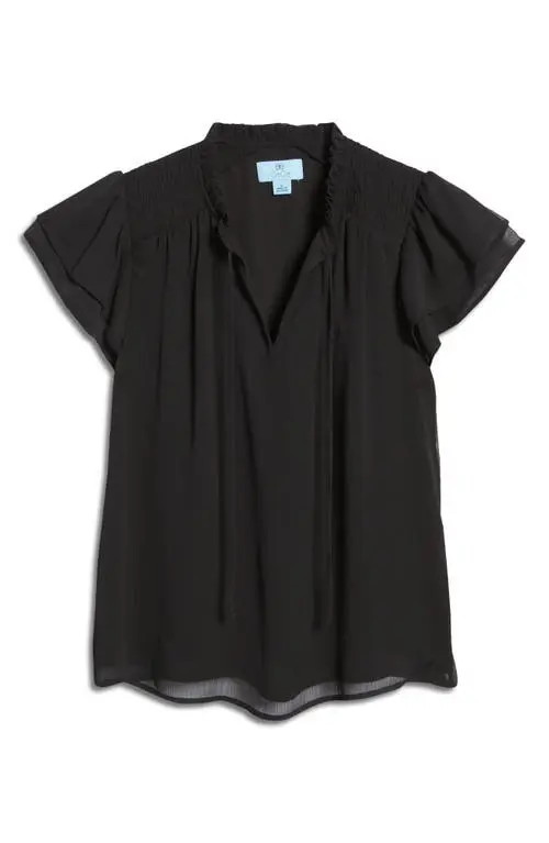 CECE DUPRAZ Flutter Sleeve Tie Neck Top