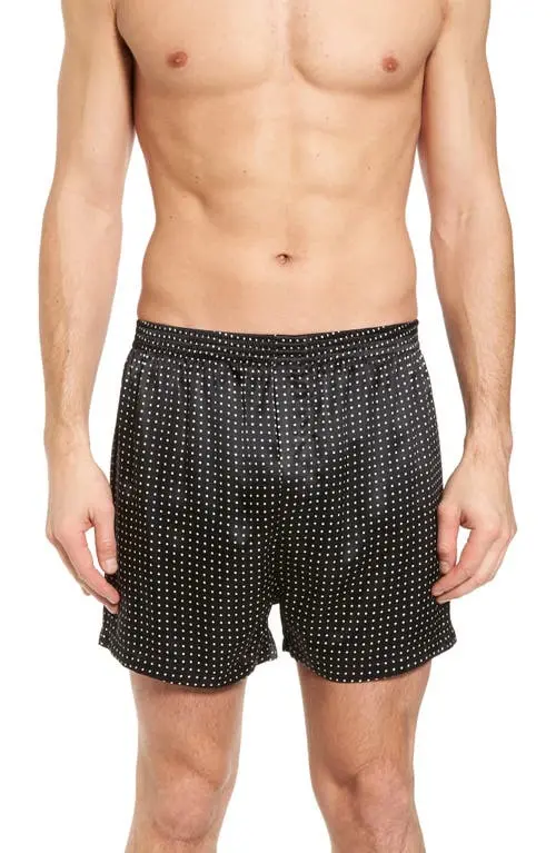 Majestic International Dot Silk Boxers - Black/ Black Piping