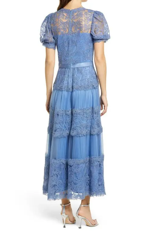 Tadashi Shoji Embroidered Lace Tiered Midi Dress - Powder Blue