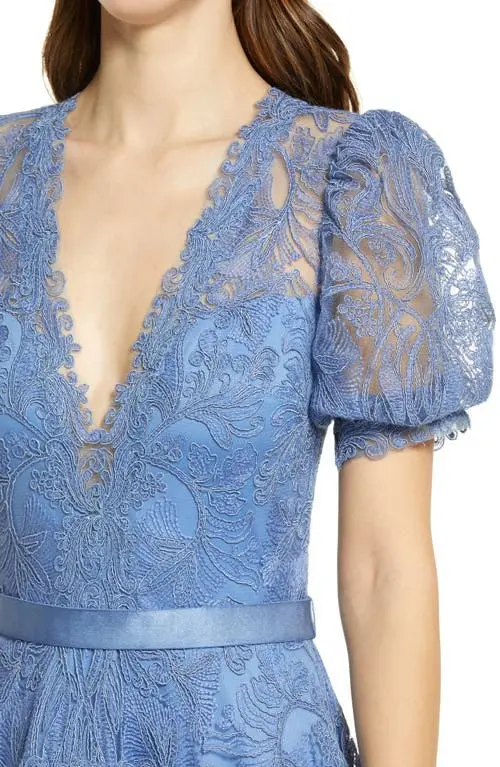 Tadashi Shoji Embroidered Lace Tiered Midi Dress - Powder Blue