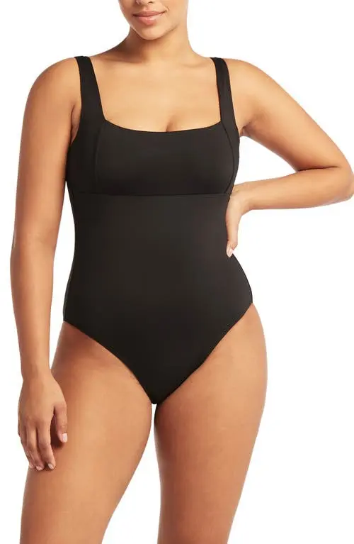 SEA LEVEL Square Neck One-piece Swimsuit - Black