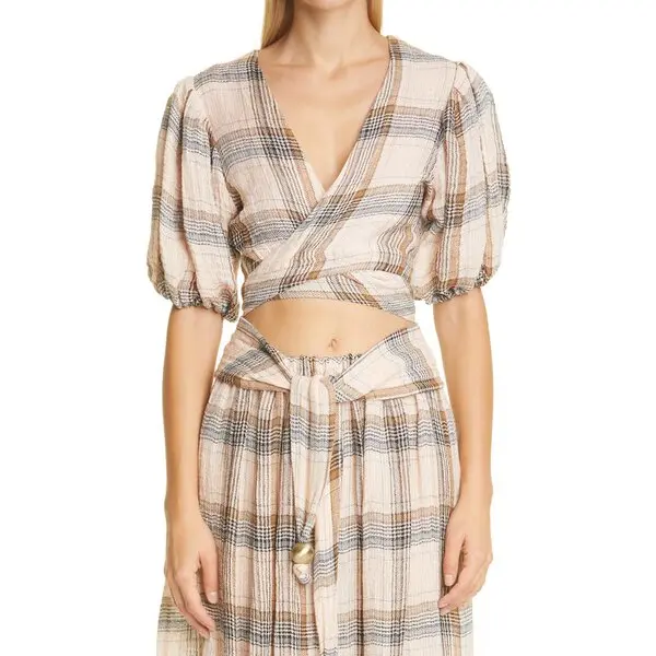 Lisa Marie Fernandez Plaid Tie Crop Top - Peach Plaid