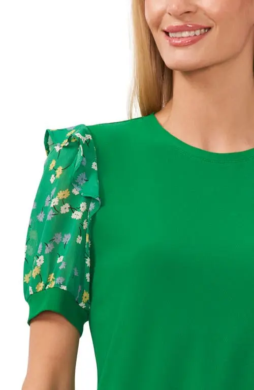 CECE DUPRAZ Scattered Ditsy Puff Sleeve Mixed Media Top
