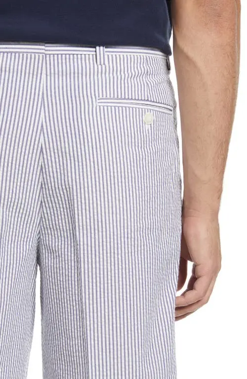 Berle Pleated Seersucker Shorts - Navy