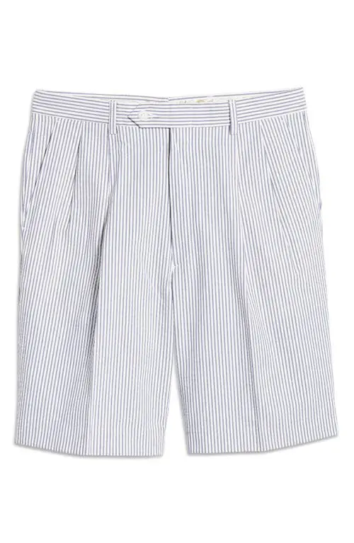 Berle Pleated Seersucker Shorts - Navy