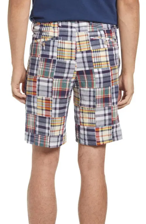 Berle Patchwork Madras Flat Front Shorts - Navy
