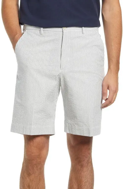 Berle Flat-front Seersucker Shorts - Grey