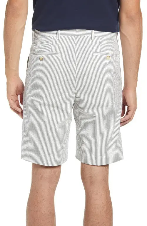 Berle Flat-front Seersucker Shorts - Grey