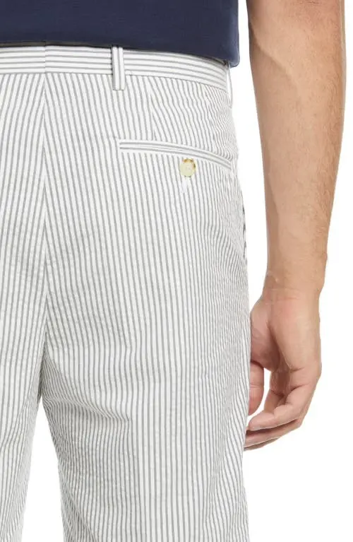 Berle Flat-front Seersucker Shorts - Grey