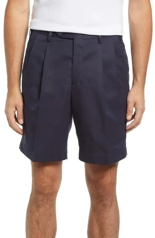 Berle Microfiber Pleated Shorts - Navy
