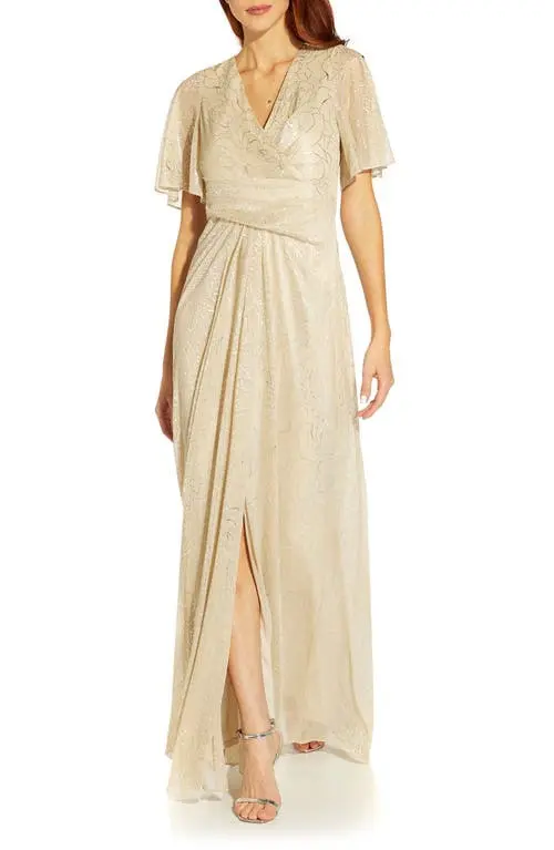 Adrianna Papell Metallic Mesh A-line Gown