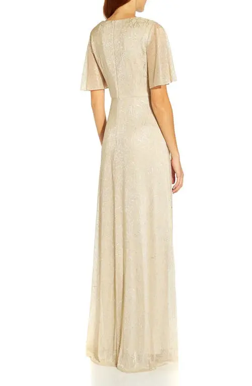Adrianna Papell Metallic Mesh A-line Gown