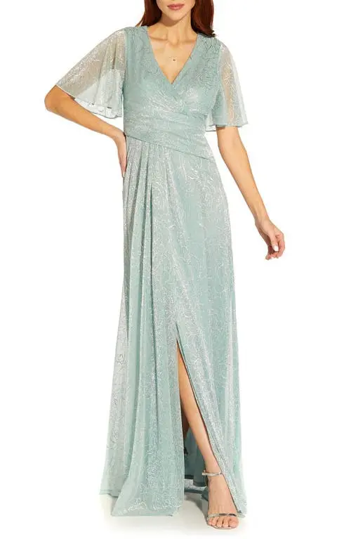 Adrianna Papell Metallic Mesh A-line Gown