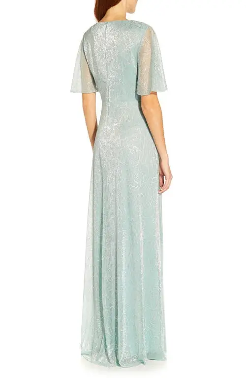 Adrianna Papell Metallic Mesh A-line Gown