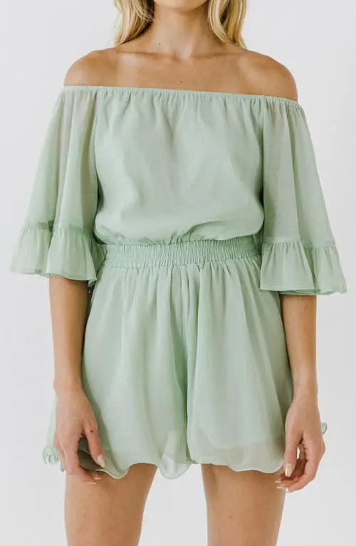 Endless Rose Off The Shoulder Ruffle Sleeve Romper - Mint