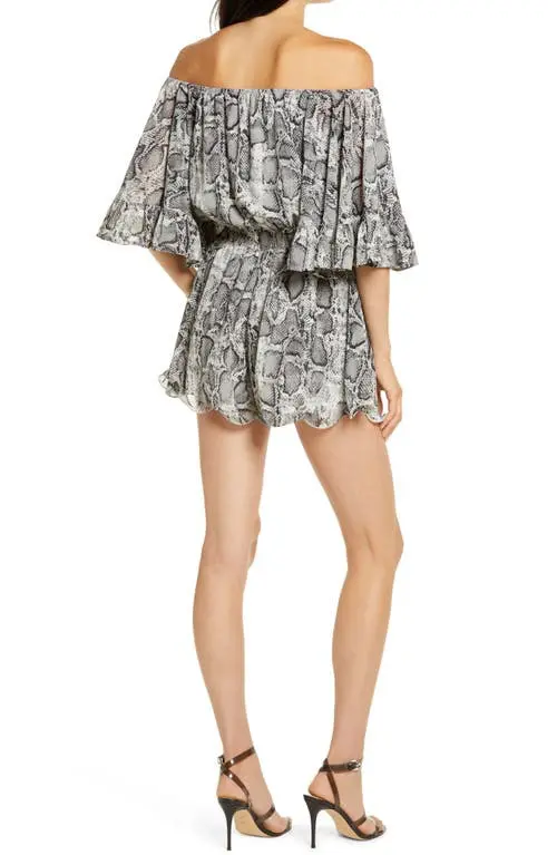 Endless Rose Off The Shoulder Ruffle Sleeve Romper - Snake Skin