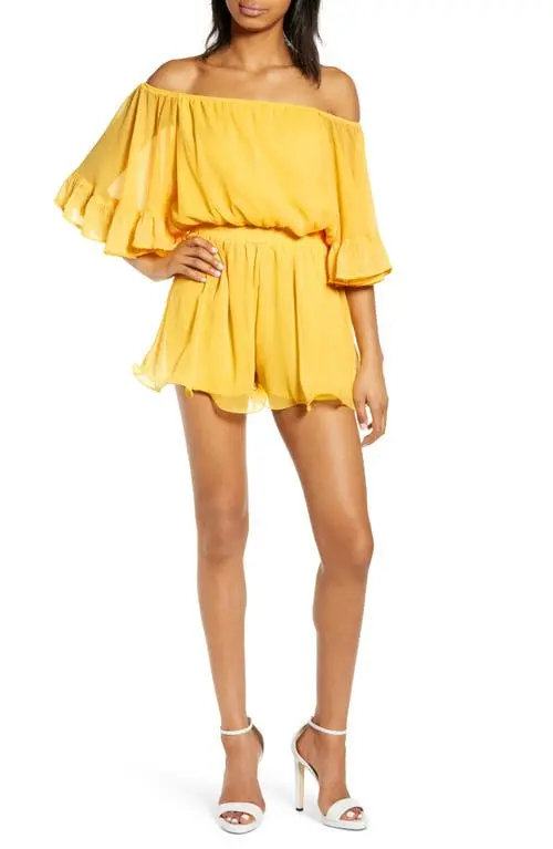 Endless Rose Off The Shoulder Ruffle Sleeve Romper - Yellow