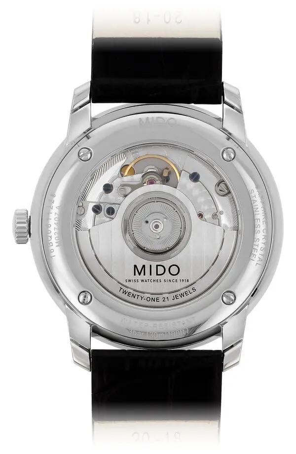 MIDO Baroncelli Heritage Automatic Leather Strap Watch - Black/ Silver