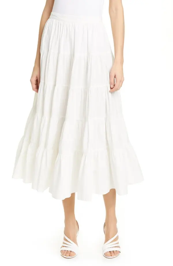 Ulla Johnson Sylvie Tiered Cotton Midi Skirt