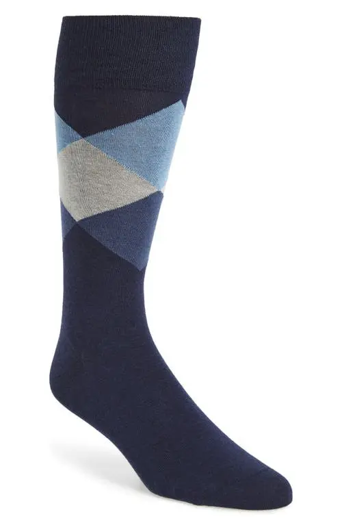 Cole Haan Diamond Patterned Crew Socks - Marine Blue