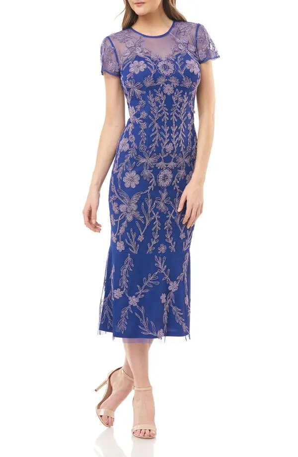 js collection beaded dress Long Sleeve Beaded Mini Dress