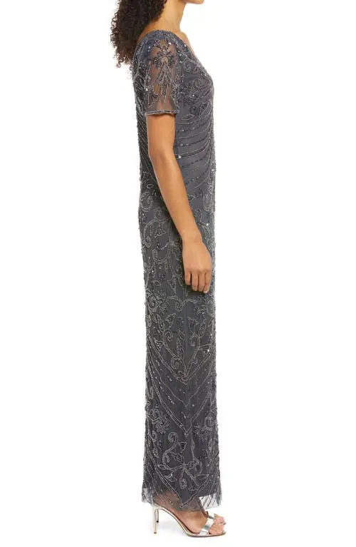 Pisarro Nights Beaded Mesh Gown