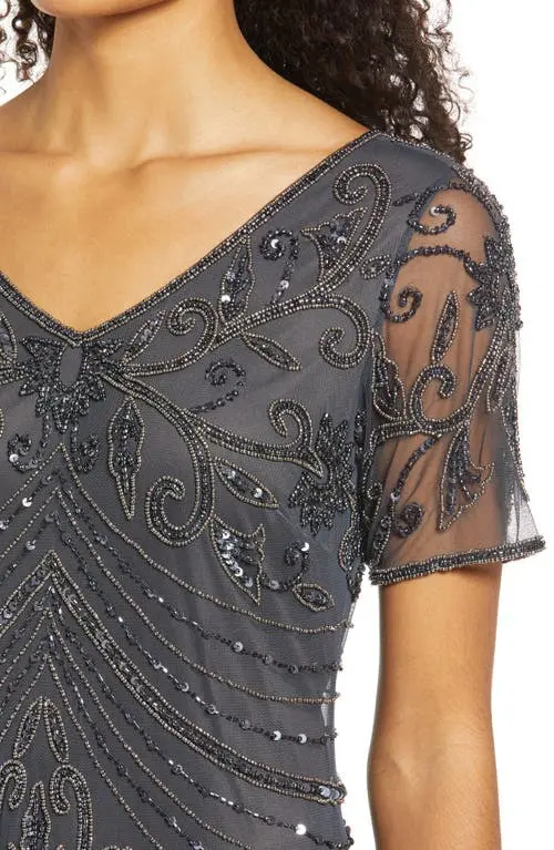 Pisarro Nights Beaded Mesh Gown