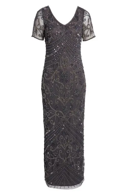 Pisarro Nights Beaded Mesh Gown