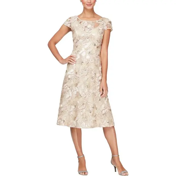 Alex Evenings Sequin Floral Cocktail Dress