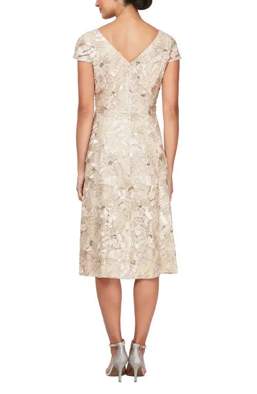 Alex Evenings Sequin Floral Cocktail Dress