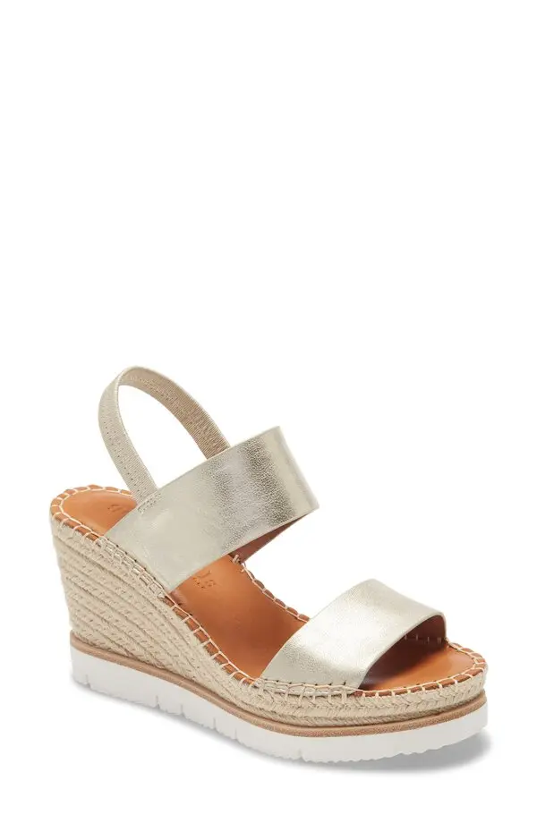 Gentle Souls Elyssa Platform Wedge Sandals - Ice Metallic Leather