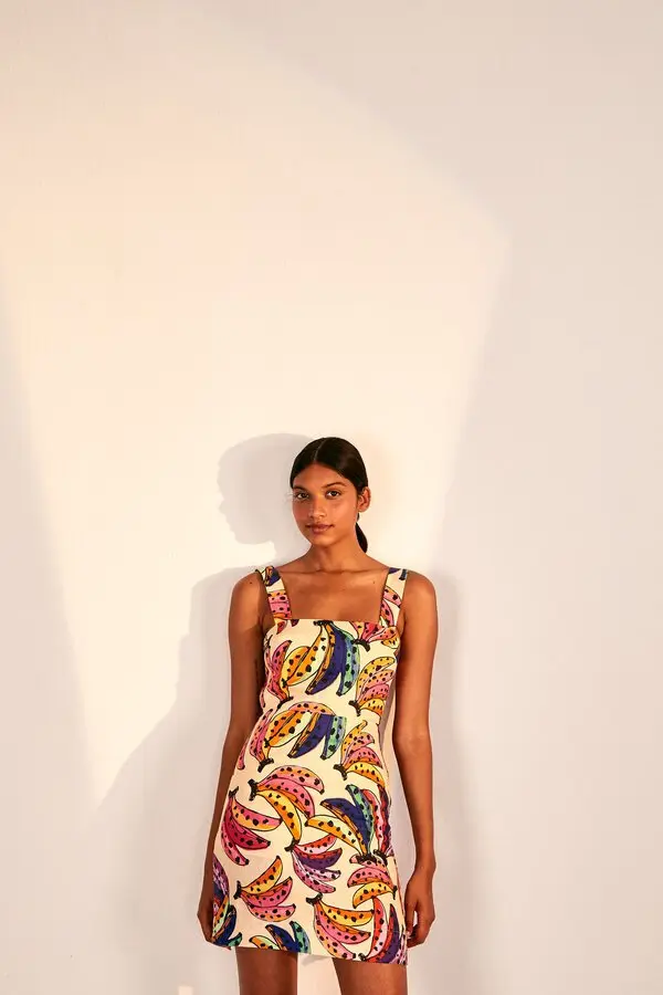 knee length dresses for ladies Farm Rio Red Spring Bananas Mini Dress