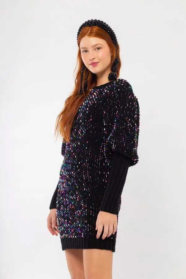 Farm Rio Embroidered Sequin Sweater Dress In Black Multi - 40% Off |  Editorialist