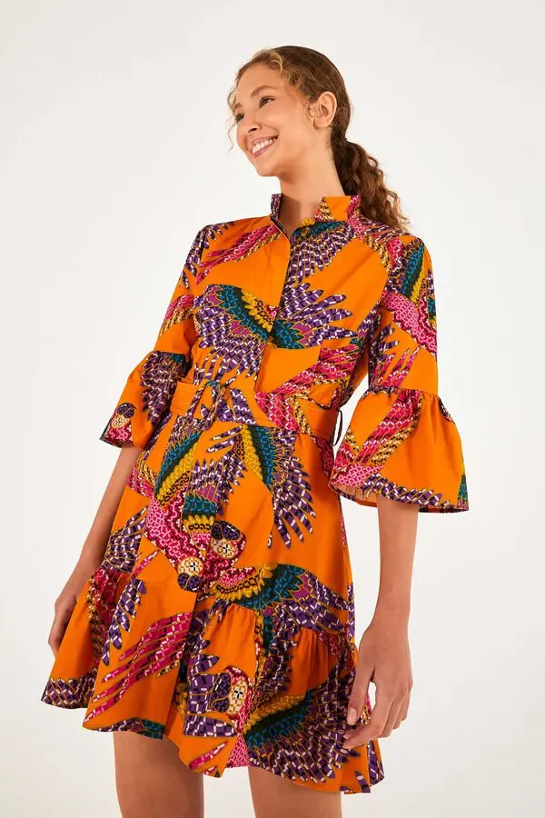 farm rio beaded macaws mini dress Ankle Length Beaded Feather Wedding Guest Dresses Cape Sleeve 20s Even –  Viniodress main image 0