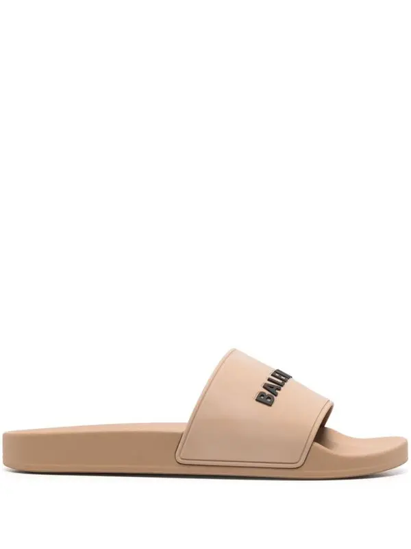 Balenciaga Logo-embossed Slides - Neutrals
