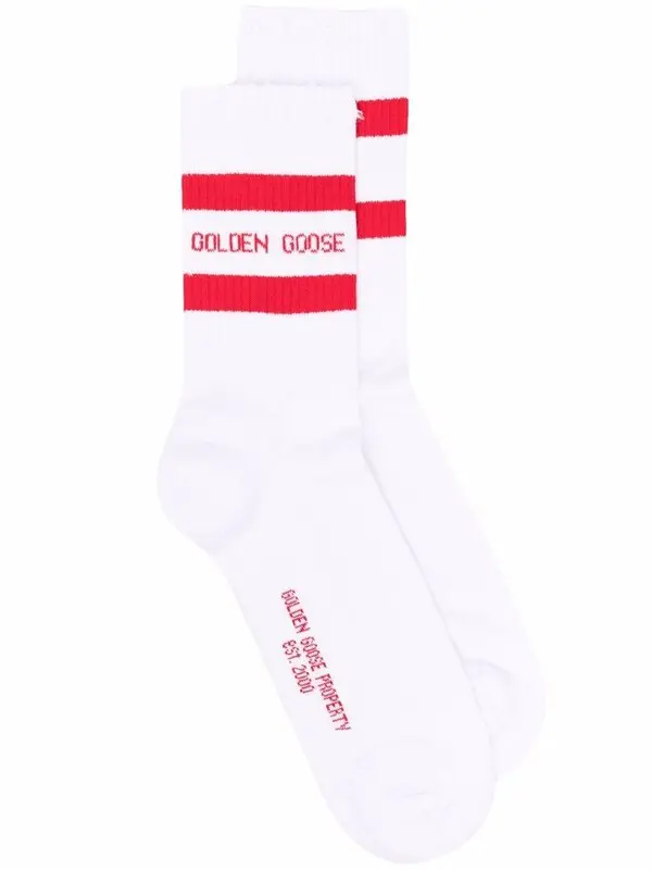 Golden Goose Logo Intarsia Ankle Socks - White