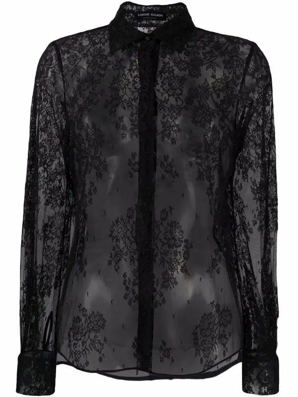 Carine Gilson Floral-lace Long-sleeve Blouse - Black