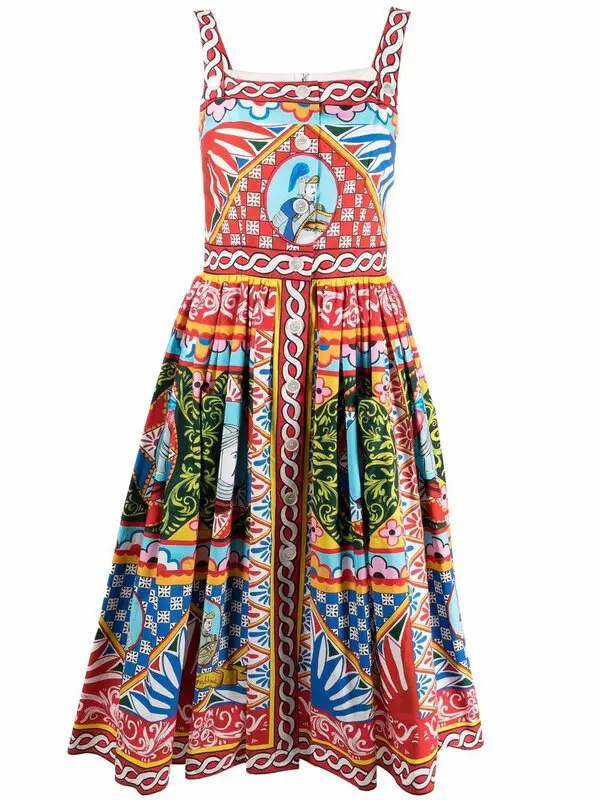 Dolce & Gabbana Carretto-print Flared Midi Dress