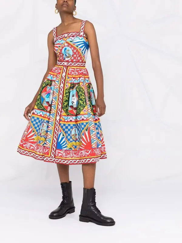 Dolce & Gabbana Carretto-print Flared Midi Dress