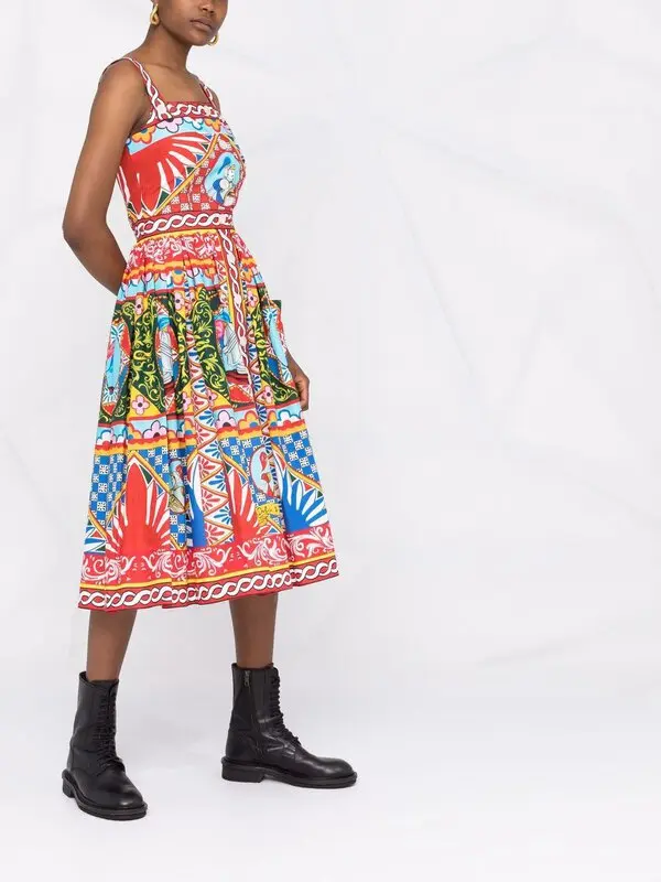Dolce & Gabbana Carretto-print Flared Midi Dress
