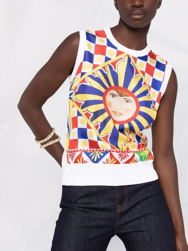 Dolce & Gabbana Carretto-print Silk Top - White