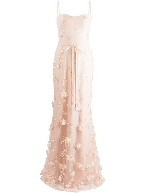 green emerald velvet dress MARCHESA COUTURE Pink Pleated Flower Applique Gown Dress