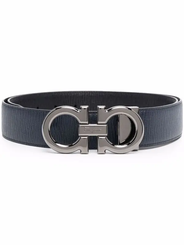 FERRAGAMO Gancini Buckle Leather Belt - Blue