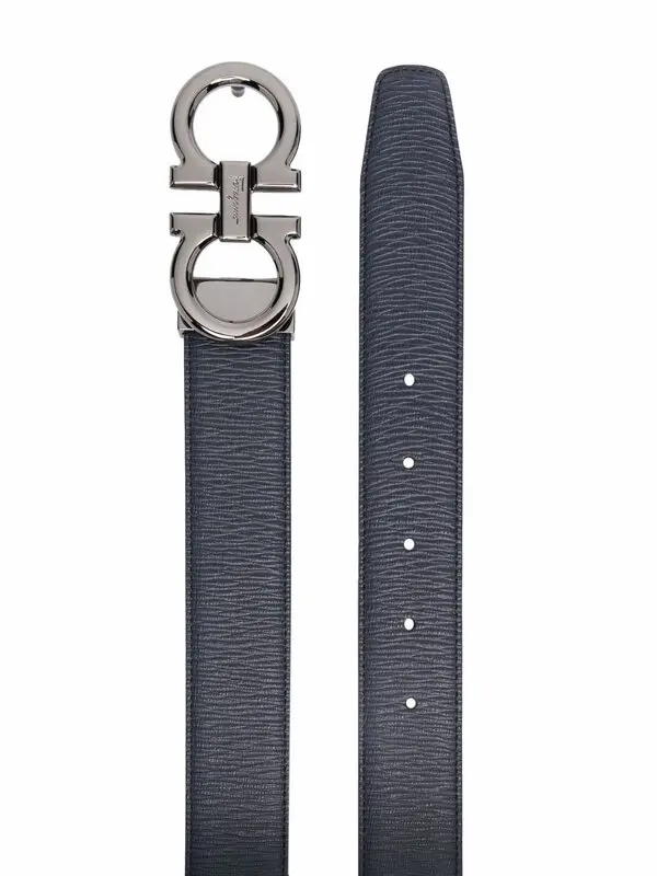 FERRAGAMO Gancini Buckle Leather Belt - Blue